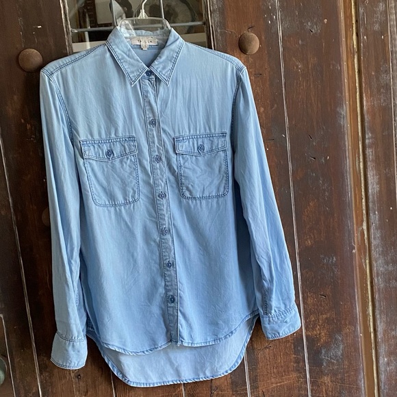 Aritzia | Tops | Nwot Aritzia Talula Chambray Long Sleeve Button Front Shirt | Poshmark